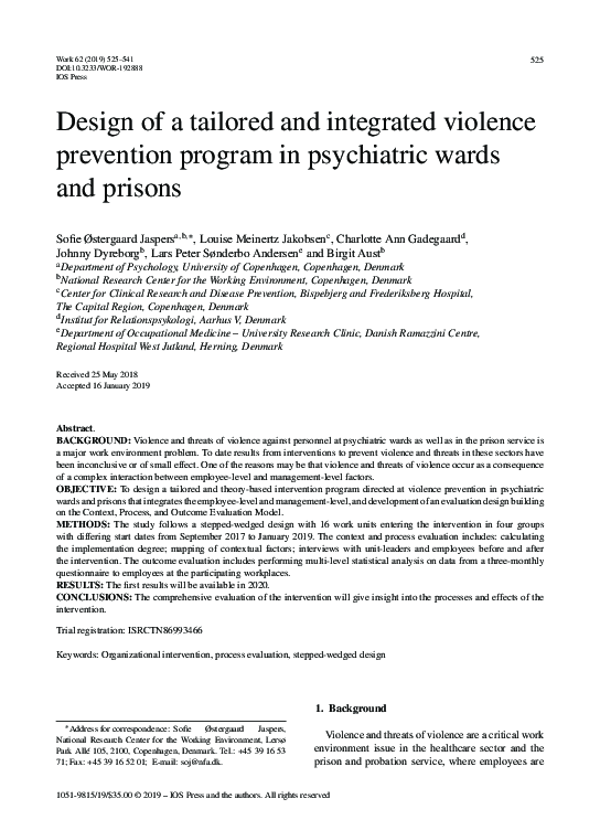 (PDF) Design of a tailored and integrated violence prevention program ...