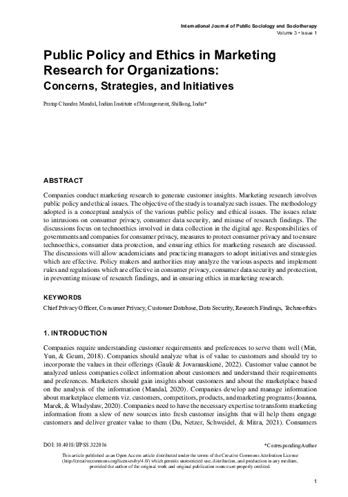 (PDF) Public Policy and Ethics in Marketing Research for Organizations