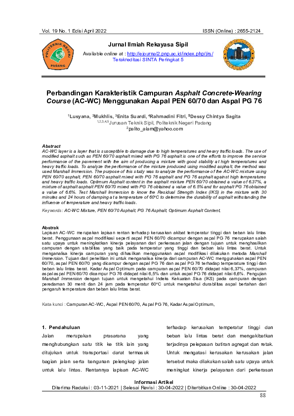 (PDF) Perbandingan Karakteristik Campuran Asphalt Concrete-Wearing ...