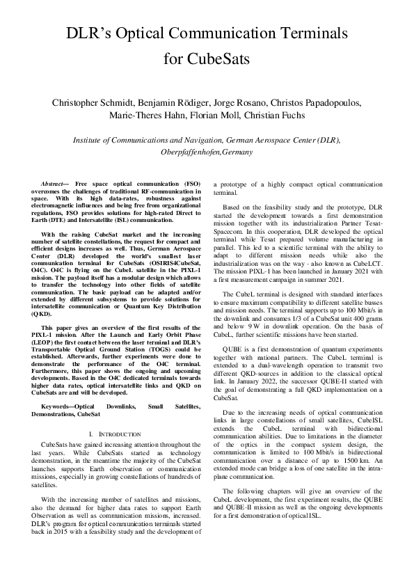 Pdf Dlrs Optical Communication Terminals For Cubesats
