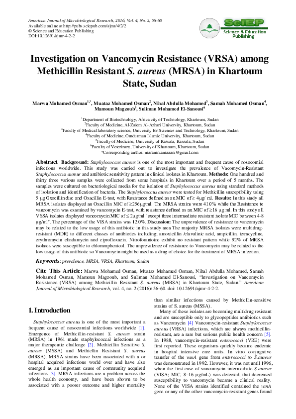(PDF) Investigation on Vancomycin Resistance (VRSA) among Methicillin ...