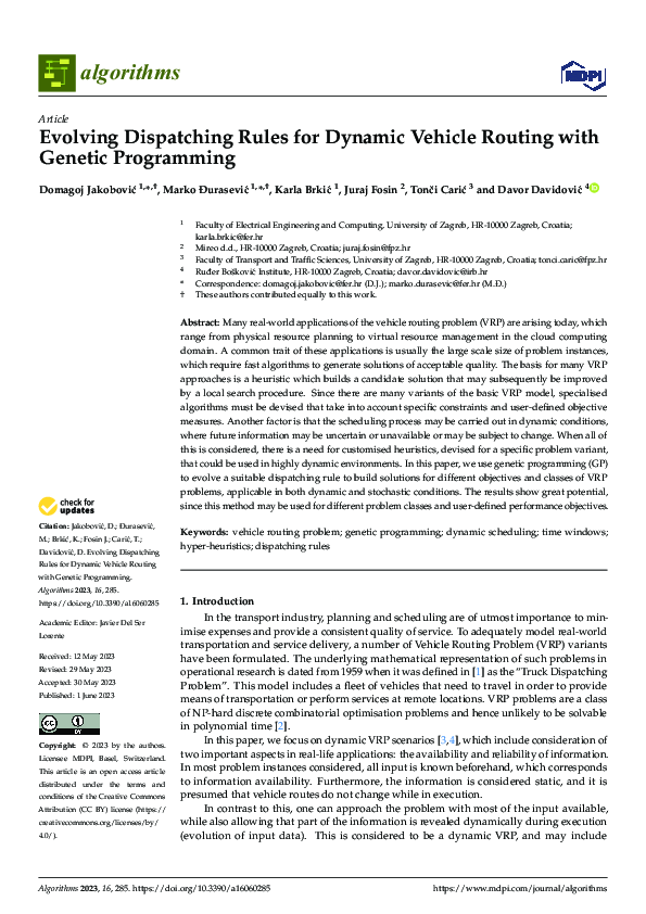 (PDF) Evolving Dispatching Rules for Dynamic Vehicle Routing with Genetic Programming | Davor ...