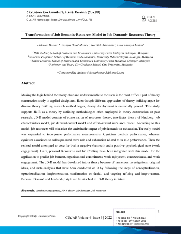 (PDF) Transformation of Job Demands Resources Model to Job Demands ...