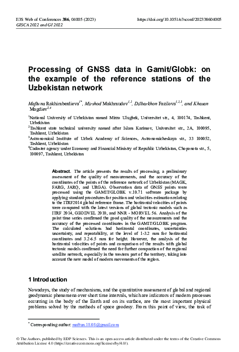 (PDF) Processing of GNSS data in Gamit/Globk: On the example of the ...