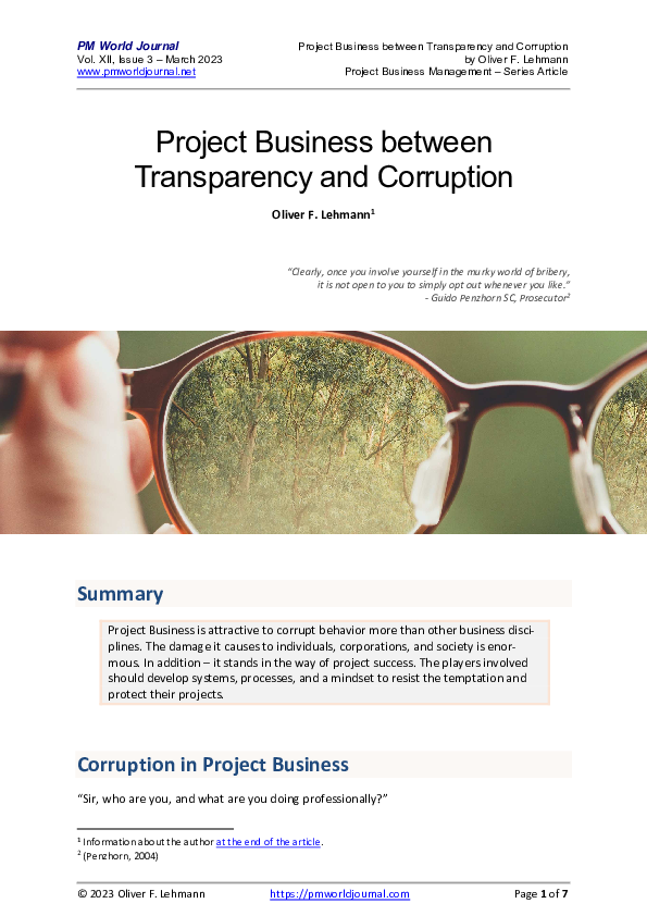 (PDF) Project Business between Transparency and Corruption