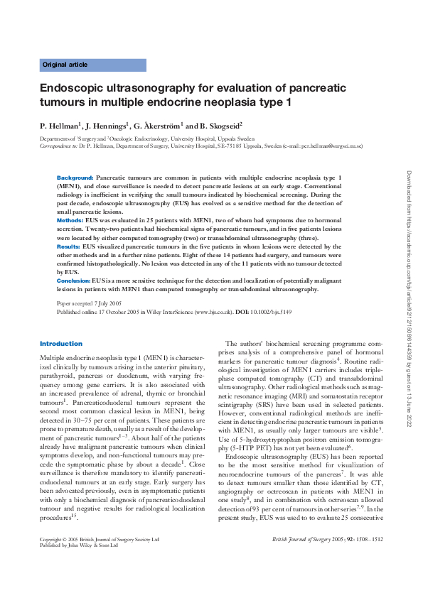 (PDF) Endoscopic ultrasonography for evaluation of pancreatic tumours ...