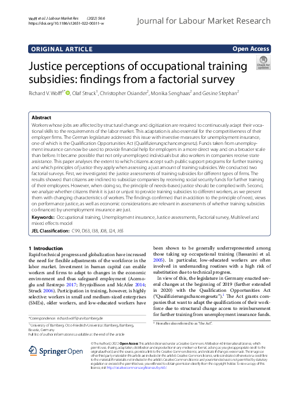 (PDF) Justice perceptions of occupational training subsidies: findings ...
