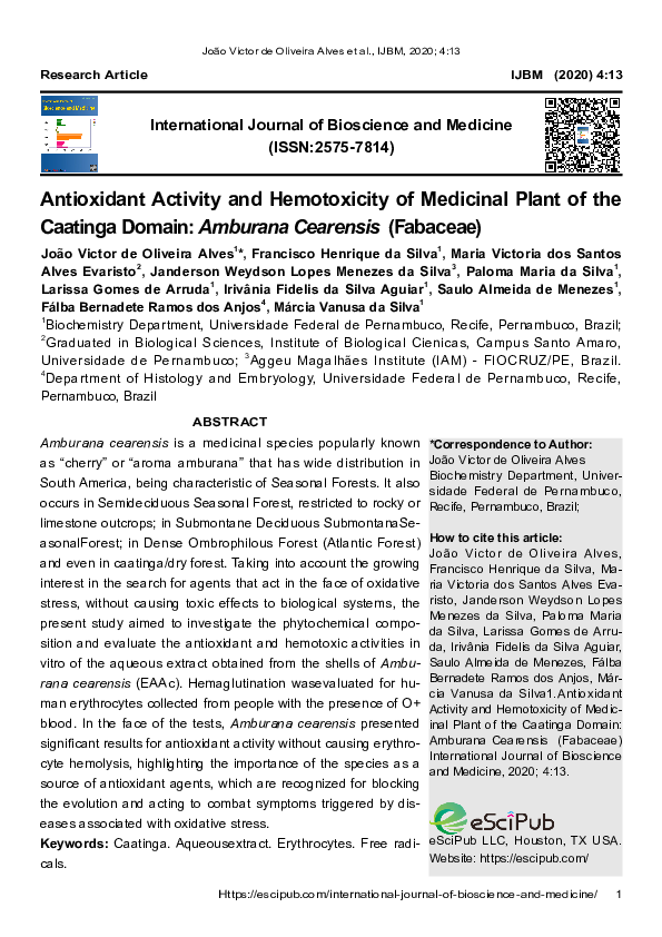 (PDF) Antioxidant Activity and Hemotoxicity of Medicinal Plant of the ...