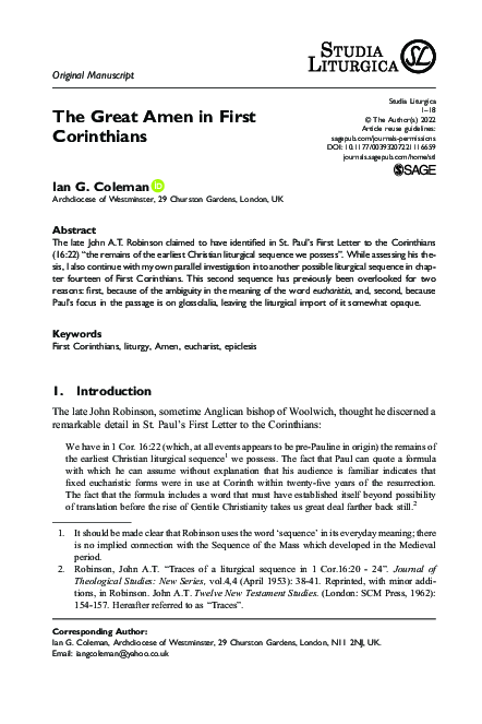 (PDF) The Great Amen in First Corinthians