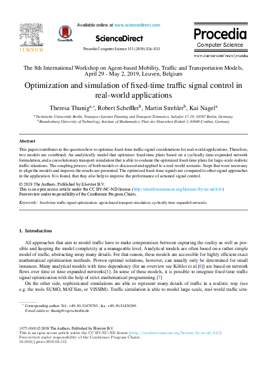 Pdf Optimization And Simulation Of Fixed Time Traffic Signal Control In Real World