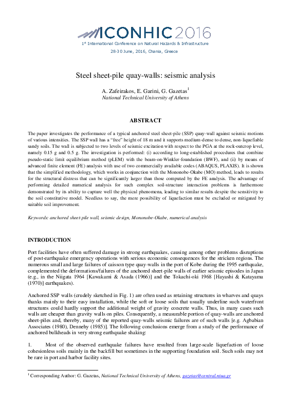 (PDF) Steel sheet-pile quay-walls : seismic analysis