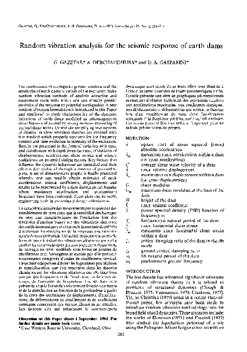 (PDF) Random vibration analysis for the seismic response of earth dams