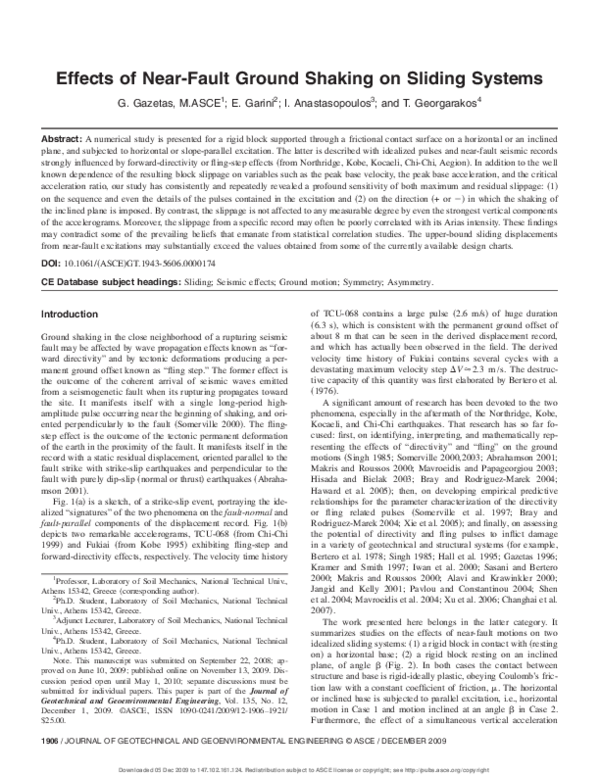 (PDF) Effects of Near-Fault Ground Shaking on Sliding Systems