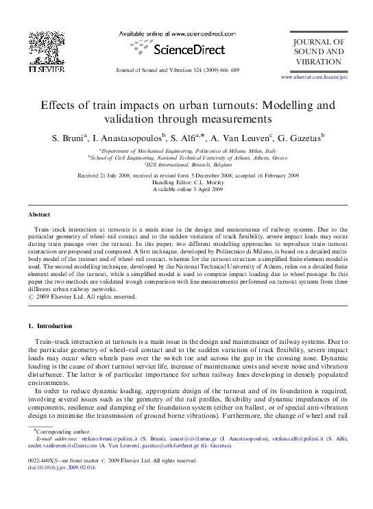 (PDF) Effects of train impacts on urban turnouts: Modelling and validation through measurements