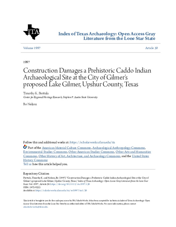 (PDF) Construction Damages a Prehistoric Caddo Indian Archaeological ...
