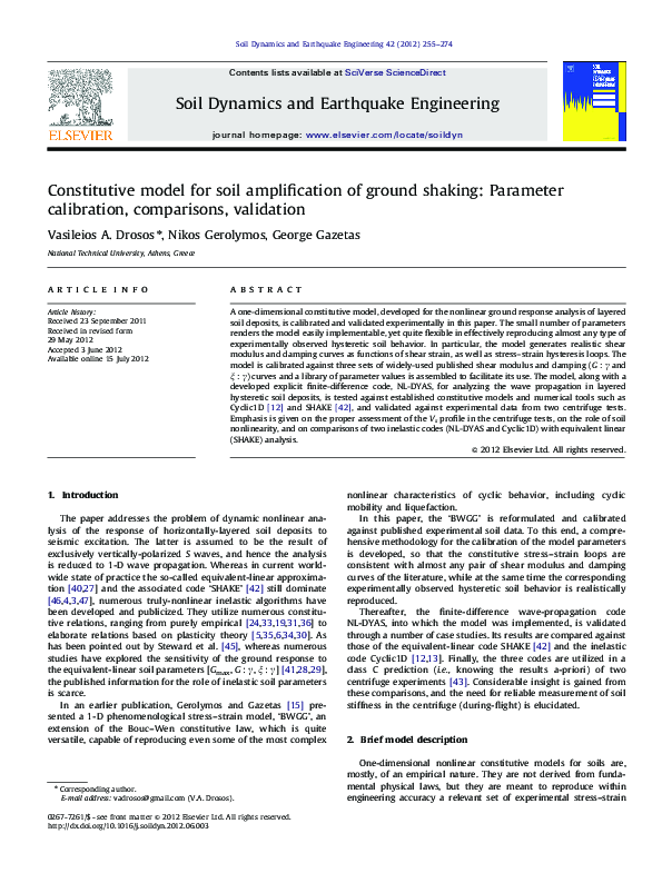 (PDF) Constitutive model for soil amplification of ground shaking: Parameter calibration ...