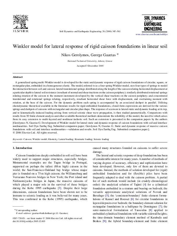 (PDF) Winkler model for lateral response of rigid caisson foundations ...