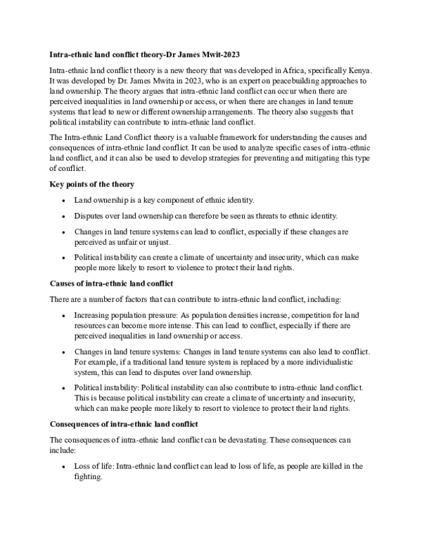 (PDF) Intra ethnic land conflict theory Dr James Mwita 2023