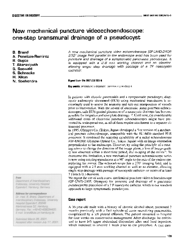 (PDF) New mechanical puncture videoechoendoscope: one-step transmural ...