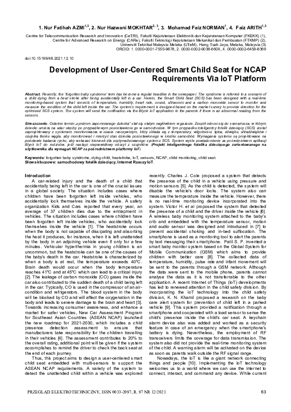(PDF) Development of User-Centered Smart Child Seat for NCAP Requirements Via IoT Platform