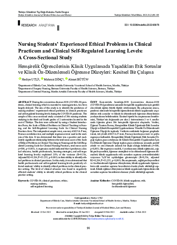 (PDF) Nursing Students' Experienced Ethical Problems in Clinical Practicum and Clinical Self ...