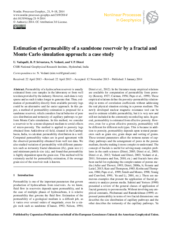 (PDF) Estimation of permeability of a sandstone reservoir by a fractal and Monte Carlo ...