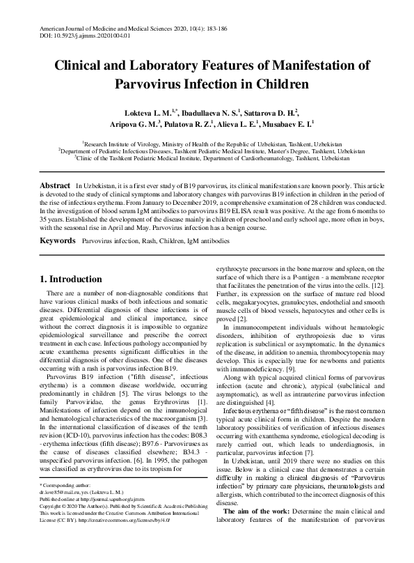 (PDF) Clinical and Laboratory Features of Manifestation of Parvovirus ...