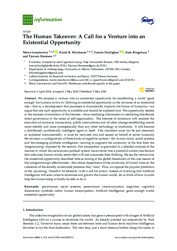 (PDF) The Human Takeover: A Call for a Venture into an Existential ...