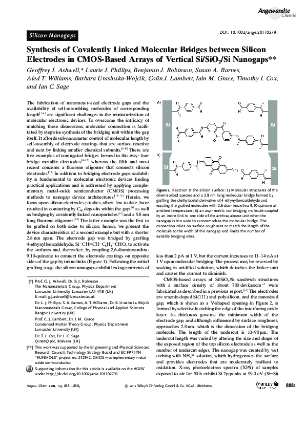 Synthesis of Covalently Linked Molecular Bridges between Silicon ...