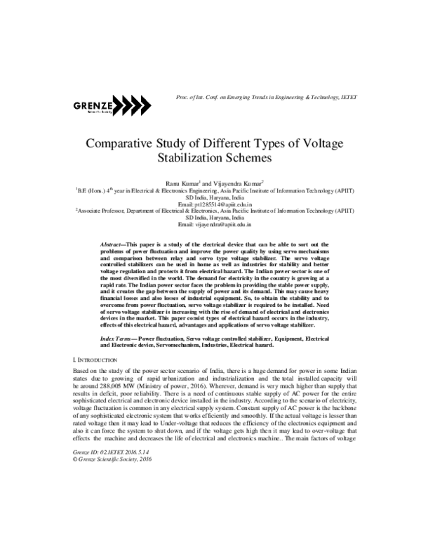 (PDF) Comparative Study of Different Types of Voltage Stabilization Schemes