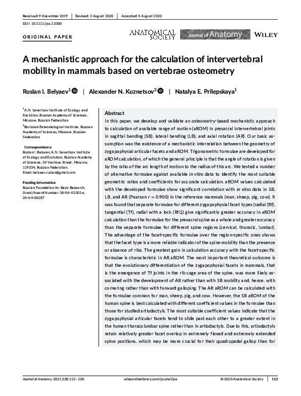 (PDF) A mechanistic approach for the calculation of intervertebral ...