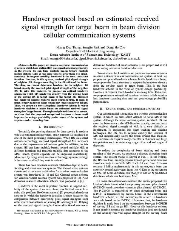 (PDF) Handover Protocol Based on Estimated Received Signal Strength for ...