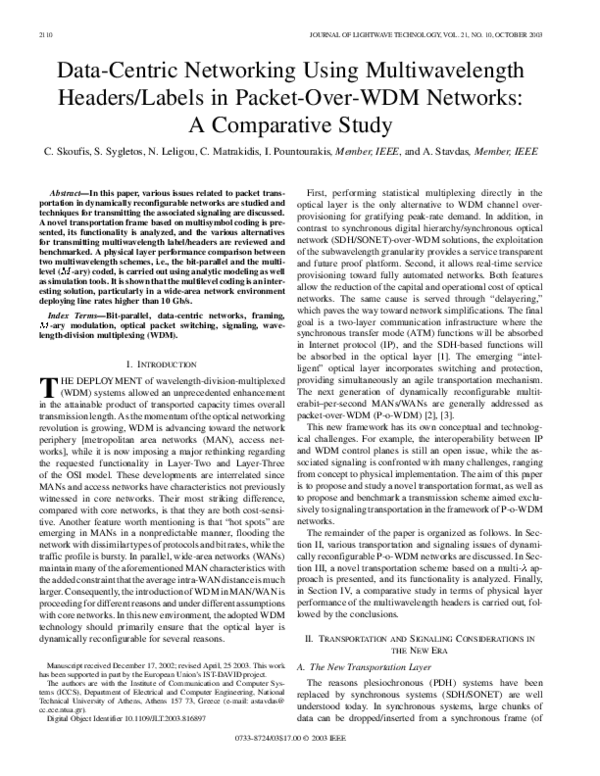 (PDF) Data-centric networking using multiwavelength headers/labels in ...