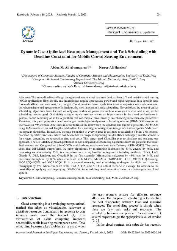 (PDF) Dynamic Cost-Optimized Resources Management and Task Scheduling with Deadline Constraint ...