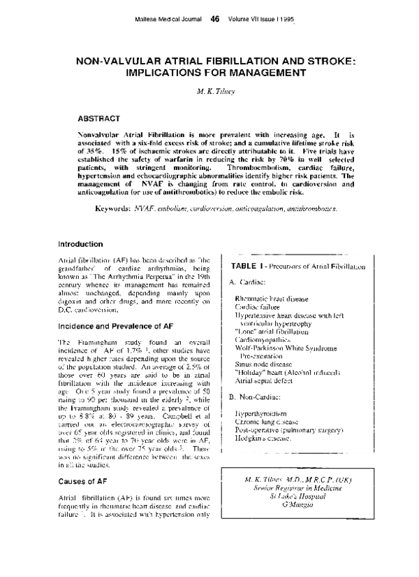 (PDF) Non-valvular atrial fibrillation and stroke : implications for ...