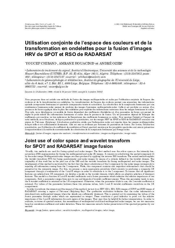 (PDF) Joint use of color space and wavelet transform for SPOT and ...