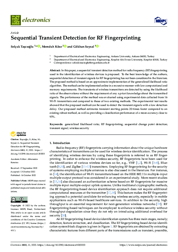 (PDF) Sequential Transient Detection for RF Fingerprinting