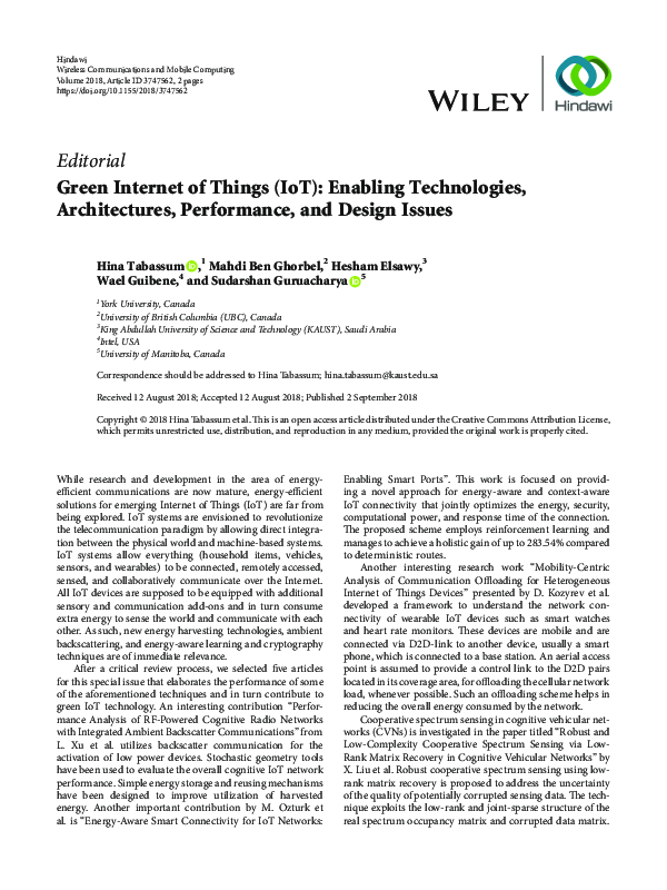 (PDF) Sustainable IoT: Technologies and Design Issues
