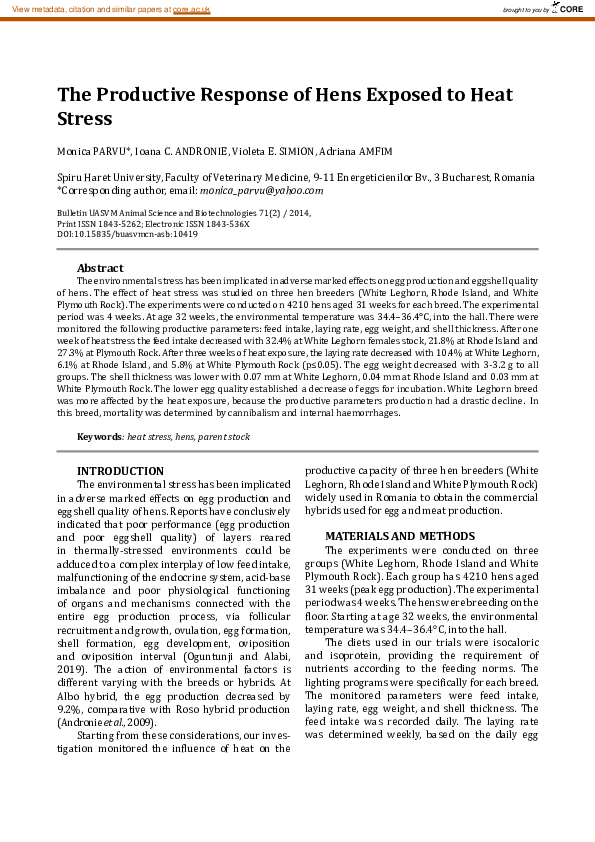 (PDF) The Productive Response of Hens Exposed to Heat Stress | Violeta ...