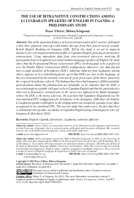 (PDF) The use of ditransitive constructions among L1 Lugbarati speakers ...