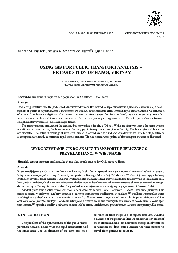 (PDF) Using GIS for public transport analysis – the case study of Hanoi, Vietnam