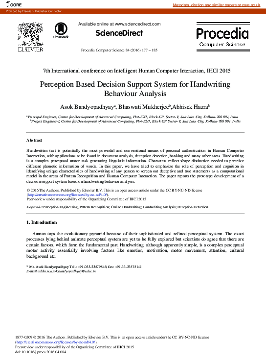 (PDF) Perception Based Decision Support System for Handwriting Behaviour Analysis