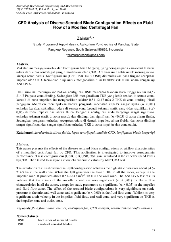 Pdf Cfd Analysis Of Diverse Serrated Blade Configuration Effects On Fluid Flow Of A Modified