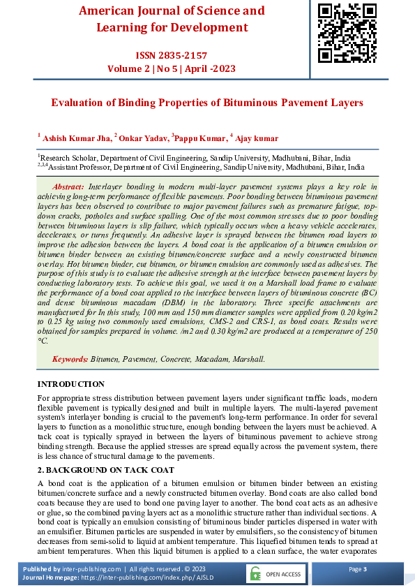 (PDF) Evaluation of Binding Properties of Bituminous Pavement Layers
