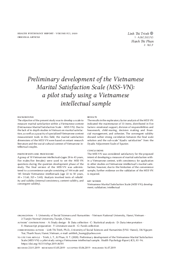 (PDF) Preliminary development of the Vietnamese Marital Satisfaction ...