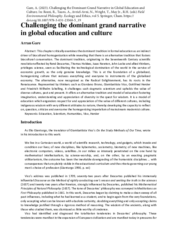 (PDF) Challenging the dominant grand narrative in global education and ...