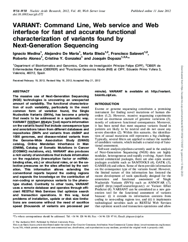 (PDF) VARIANT: Command Line, Web service and Web interface for fast and accurate functional ...