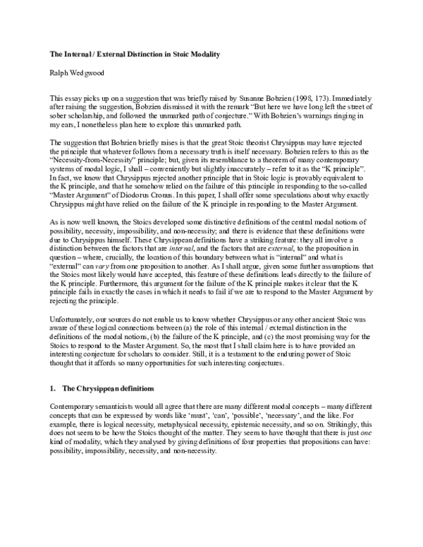 (PDF) The Internal / External Distinction in Stoic Modality