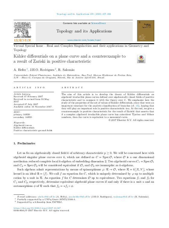(PDF) Kähler differentials on a plane curve and a counterexample to a ...