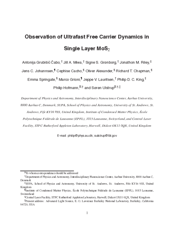 (PDF) Observation of Ultrafast Free Carrier Dynamics in Single Layer MoS2